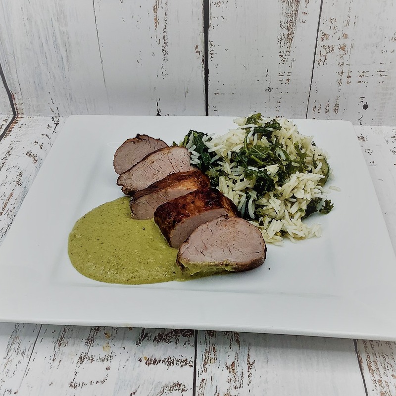 Filet De Porc Sauce Crémeuse Au Pesto Et Riz Basmati Aux Courgettes Mdo